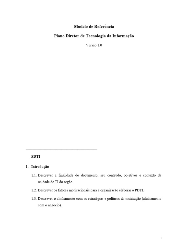 Plano Diretor de TI: Estrutura e Metas | PDF | Tecnologia da Informação ...