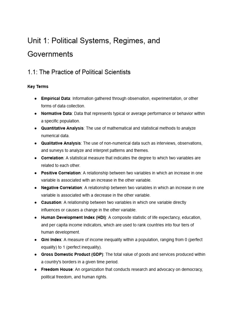 AP Comp Gov and Pol Unit 1 Notes | PDF | Democracy | Political Ideologies