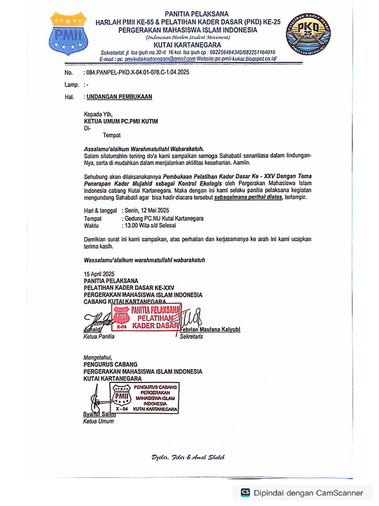 Undangan Pembukaan, Yth; Ketua Pc Pmii Kutim | PDF