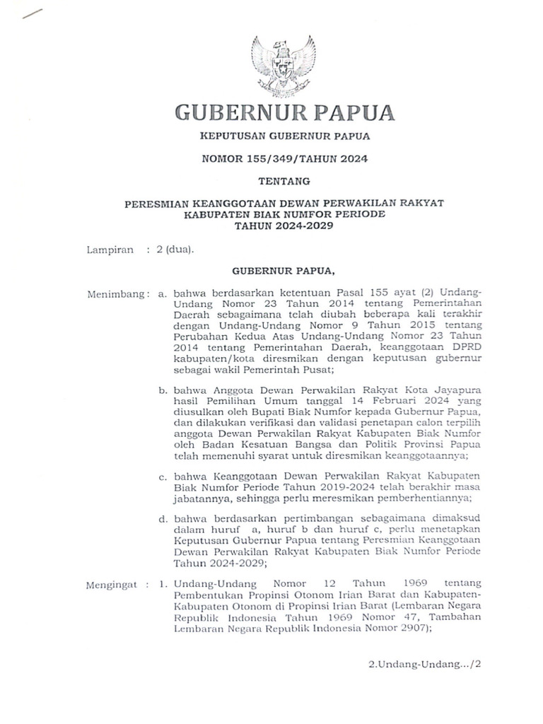 Kept Peresmian Anggota DPRK Biak Numfor | PDF