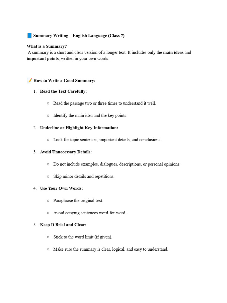 ?_Summary_Writing_–_English_Language__Class_7_ | PDF | Thomas Edison ...