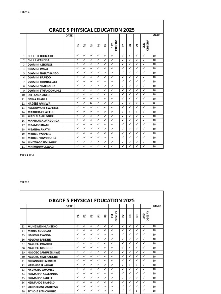 Grade 5 Physical Education Term 1 Report | PDF