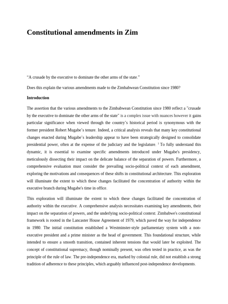 Zimbabwe's Constitutional Amendments Analysis | PDF | Constitution ...