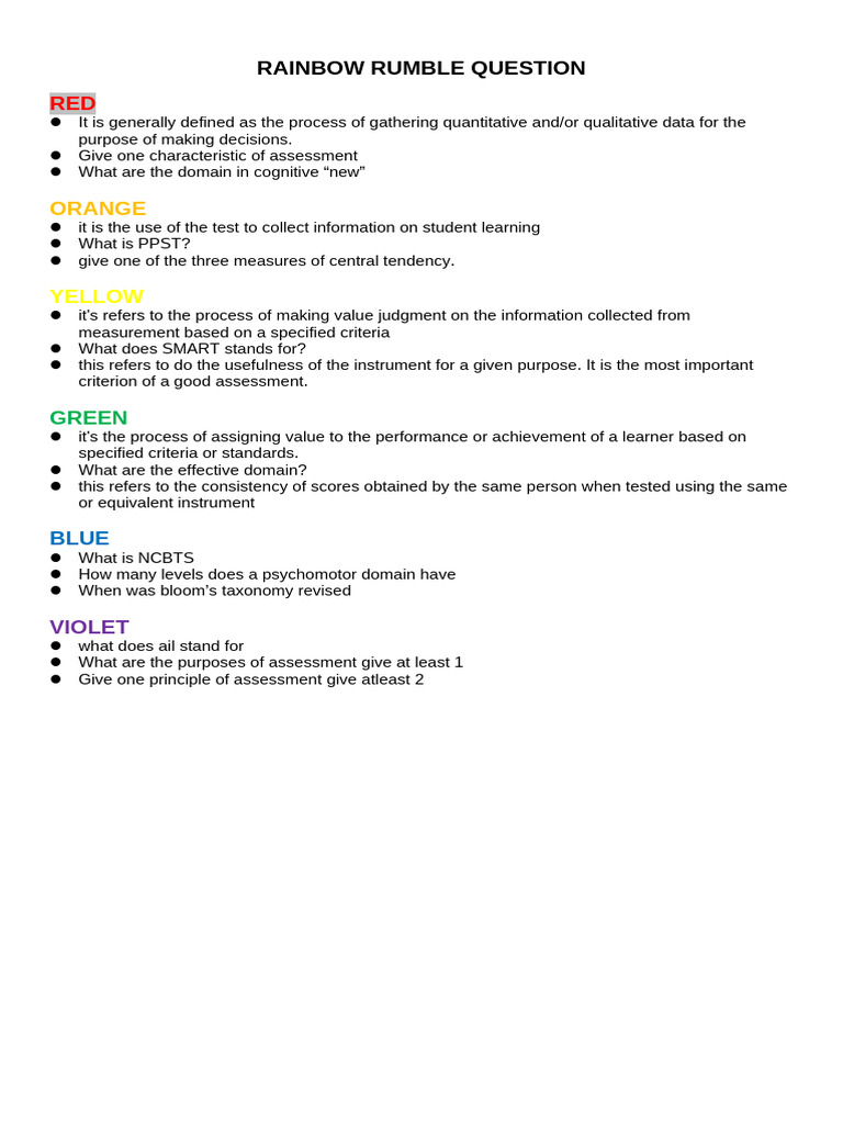 Rainbow Rumble Question | PDF