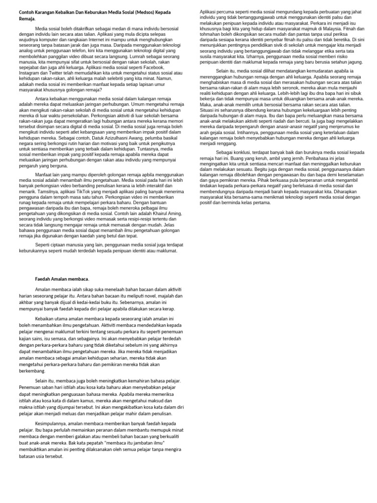 Contoh Karangan Implikasi Media Sosial Dan Faedah Membaca | PDF