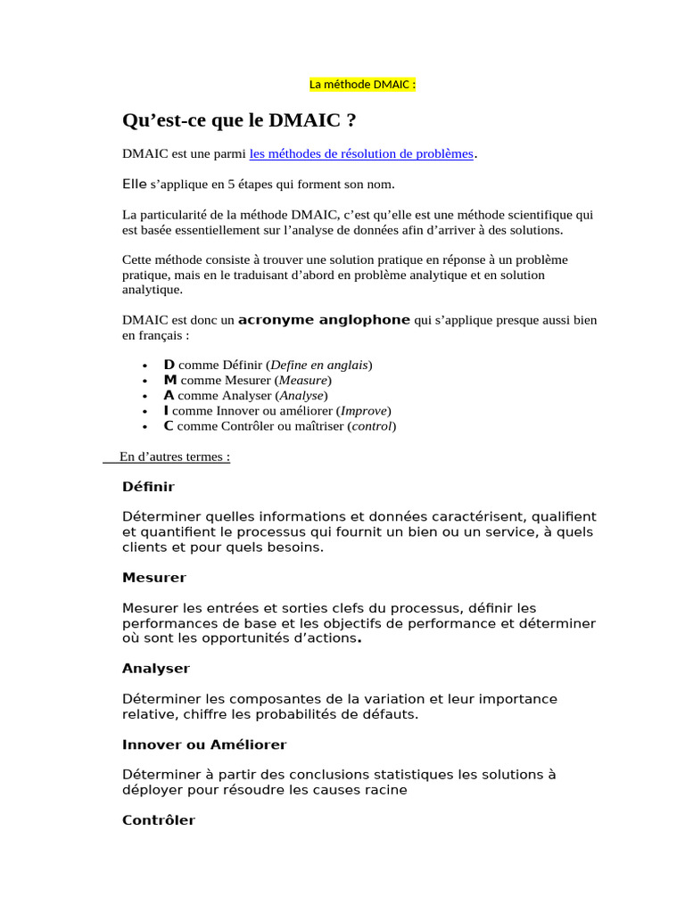 Comprendre la méthode DMAIC en 5 étapes | PDF | Six Sigma