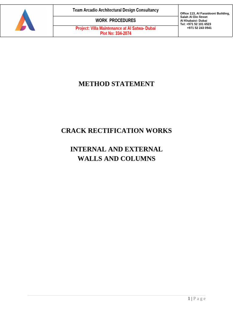 Method Statement Crack Rectification | PDF | Concrete | Corrosion