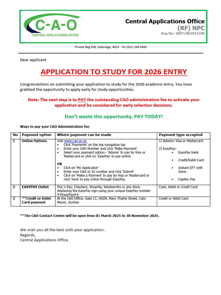 CAO 2026 Application Payment Guide | PDF | Debit Card | Payments