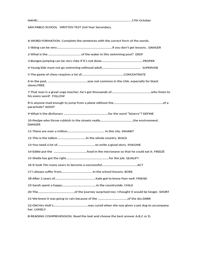 Word Formation Test 2do | PDF