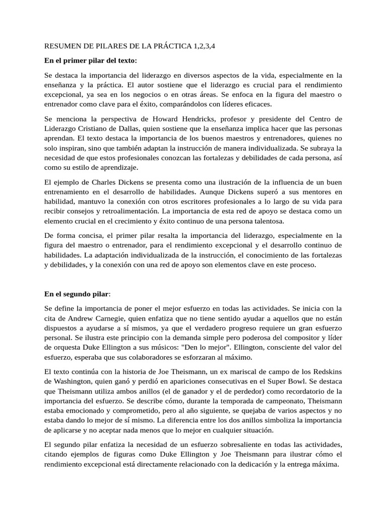 RESUMEN DE PILARES DE LA PRÁCTICA 1-4 | PDF | Liderazgo | Comportamiento
