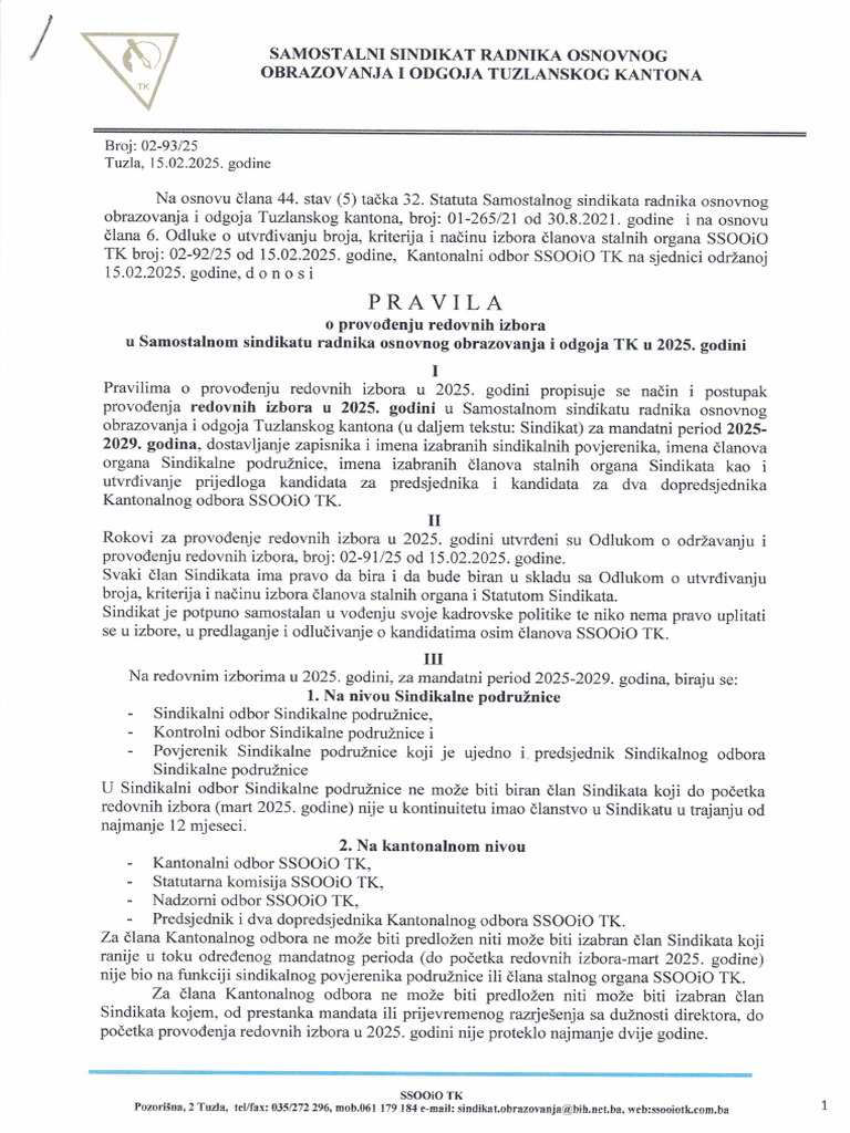 02-93-25 Pravila o Provodjenju Redovnih Izbora U SSOOiO TK U 2025 | PDF
