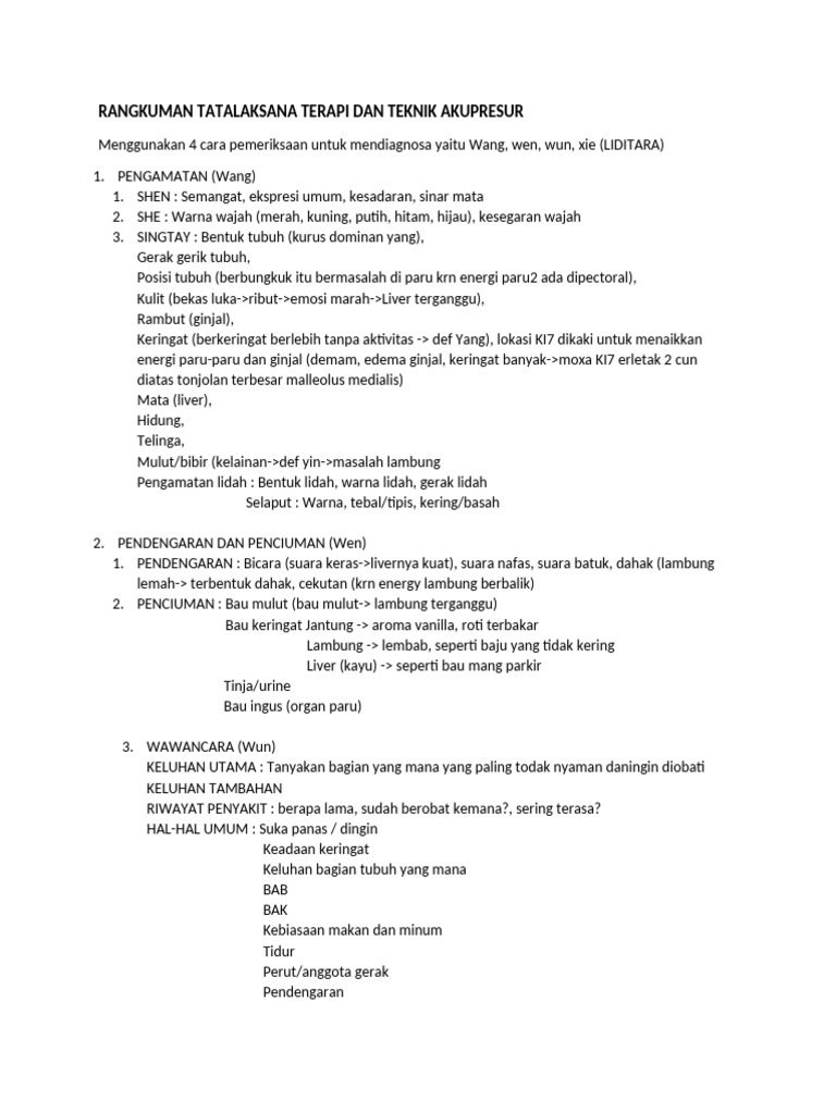 Teknik Akupresur dan Diagnosa Terapi | PDF