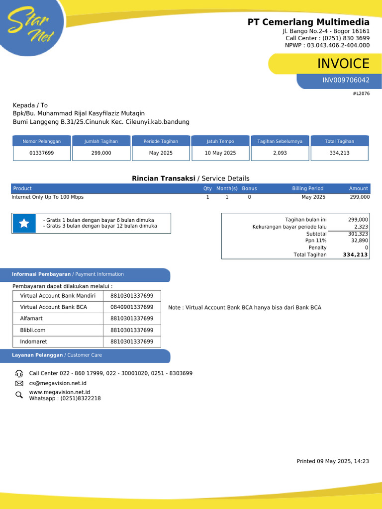 Invoice Tagihan Internet Mei 2025 | PDF
