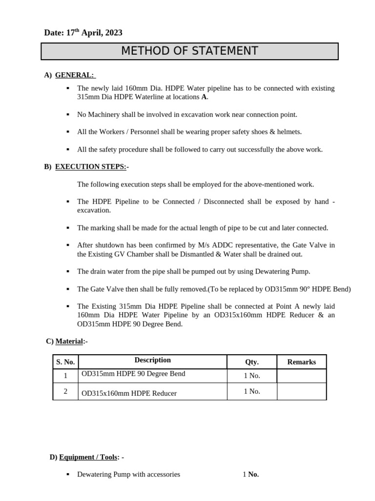 2.MOS - 160mm Dia Pipe Installation | PDF