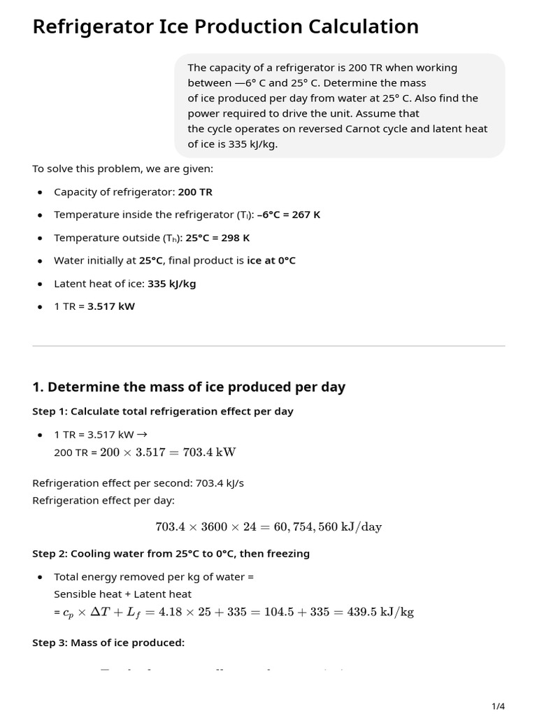 Refrigerator Ice Production Calculation | PDF | Refrigeration | Freezing