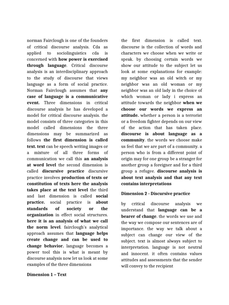 Fairclough's Three-Dimensional CDA Model | PDF | Discourse | Human ...