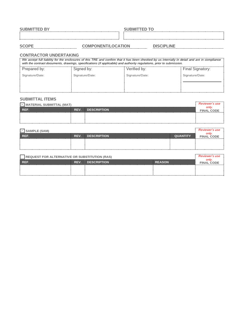 Material Submittal Form | PDF | Specification (Technical Standard)