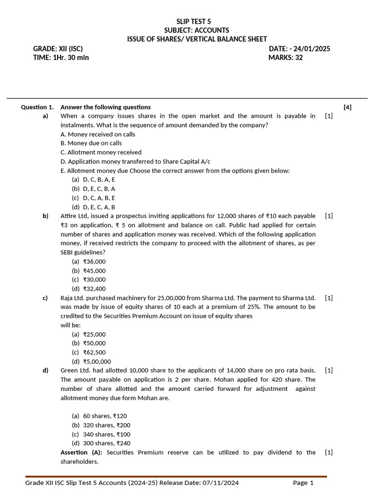 ST 5 Issue of Shares Vertical Balance Sheet | PDF | Equity (Finance ...