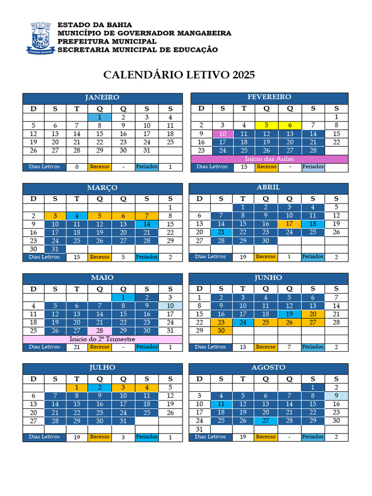 Calendário Escolar 2025: Início e Fim | PDF