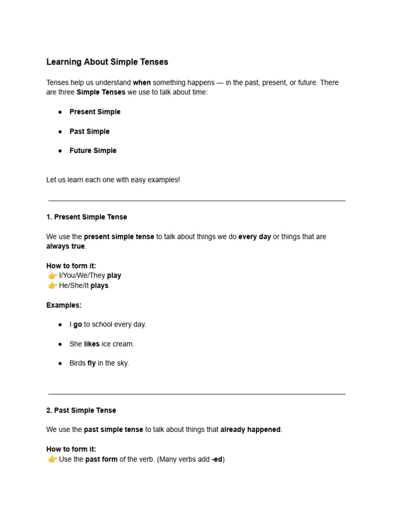 Learning About Simple Tenses | PDF