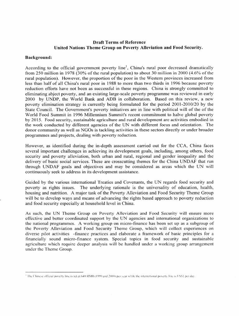 45. Draft Terms of Reference - United Nations Theme Group on Poverty Alleviation and Food ...