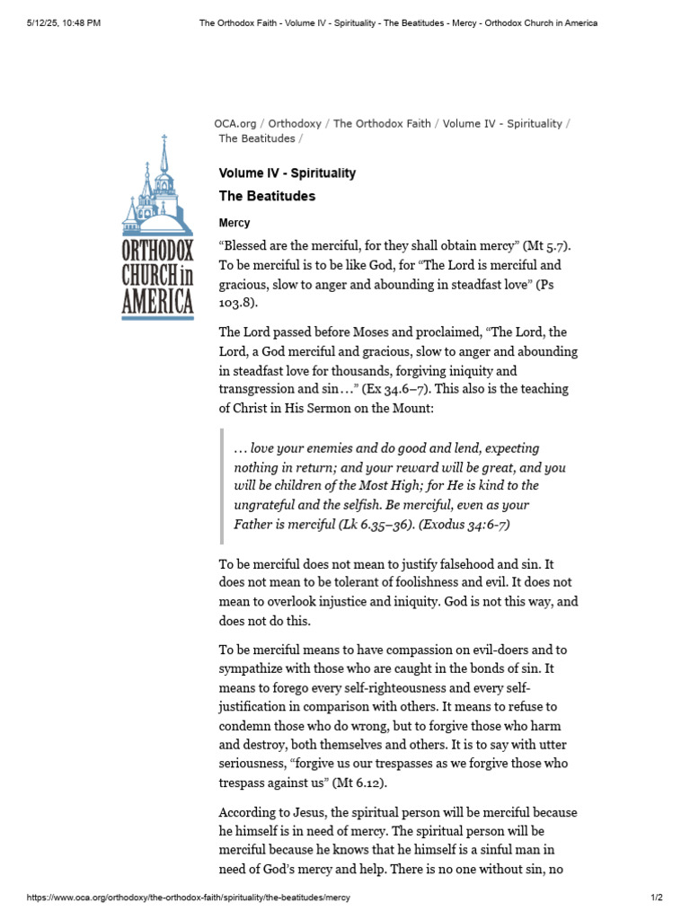 The Orthodox Faith - Volume IV - Spirituality - The Beatitudes - Mercy ...
