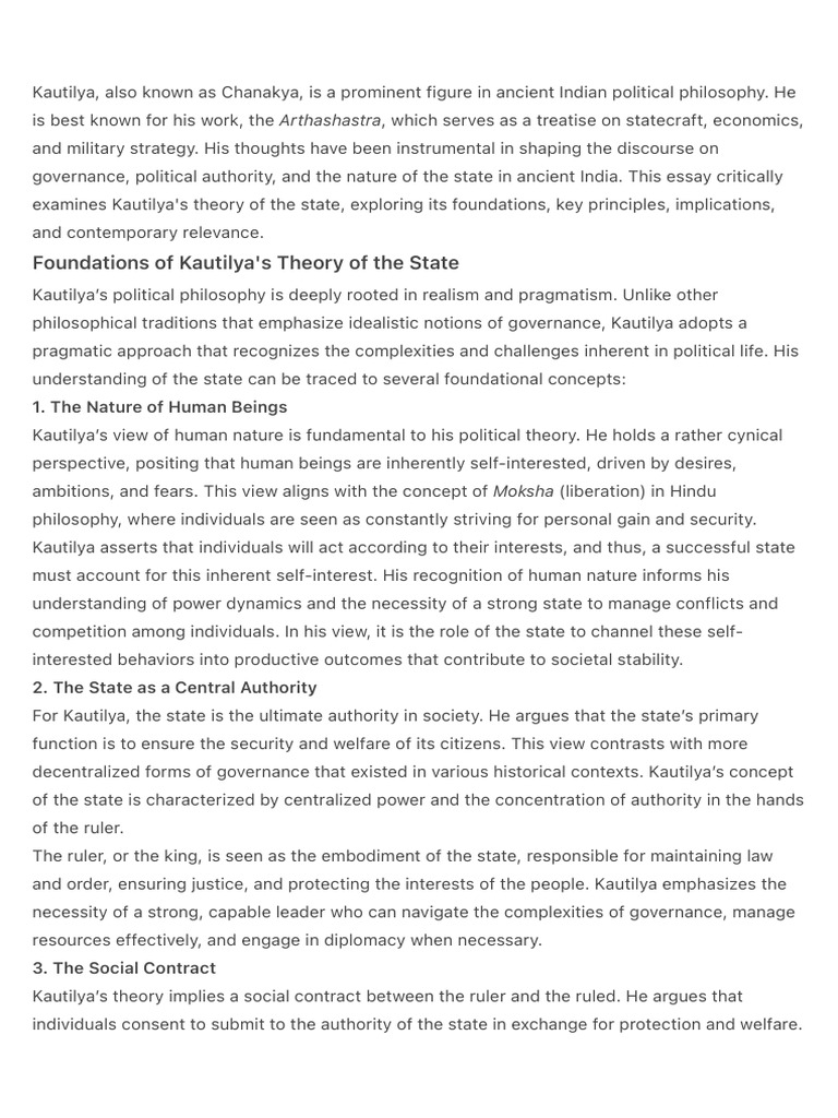 Kautilya, also known as Chanakya, is a prominent figure in ancient ...