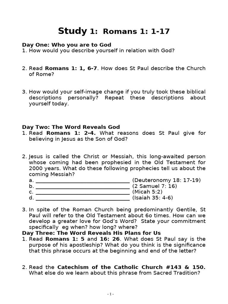 Bible Study Romans WK 1 Students | PDF | Epistle To The Romans | Jesus