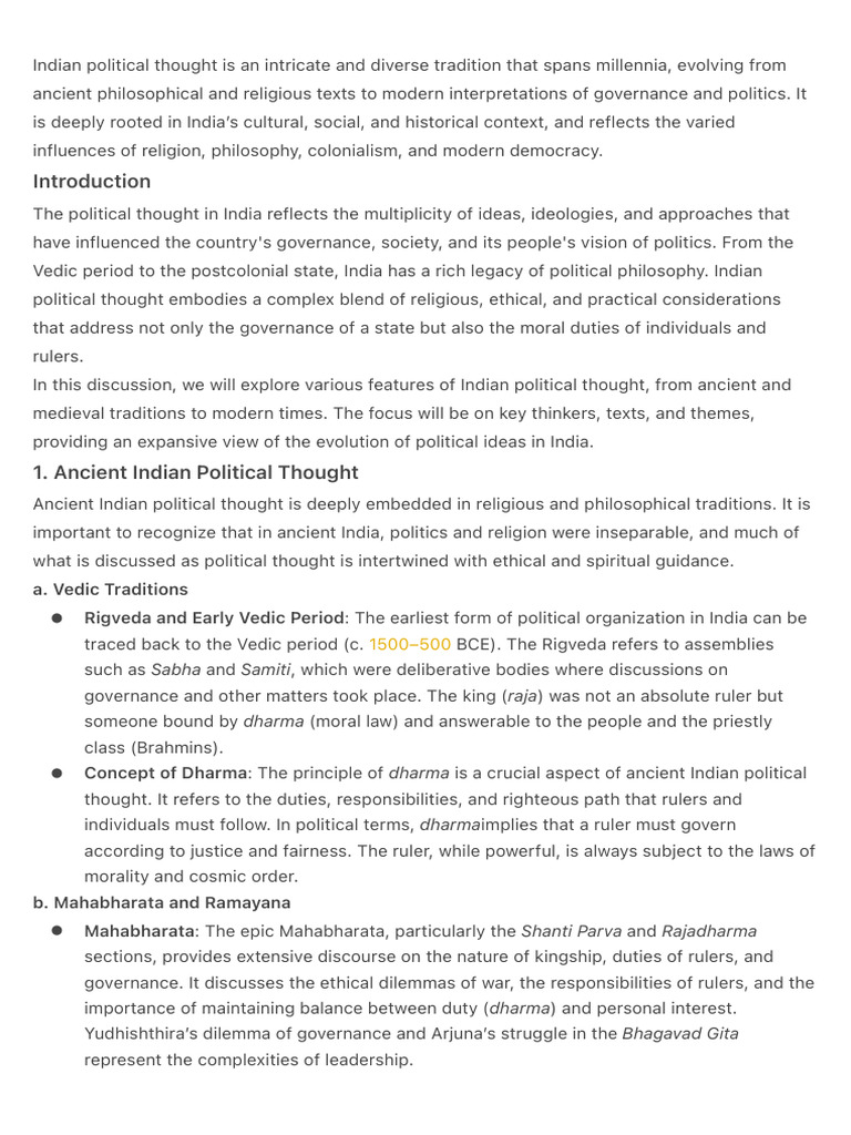 Features of Indian Political Thought | PDF | Political Philosophy | Dharma