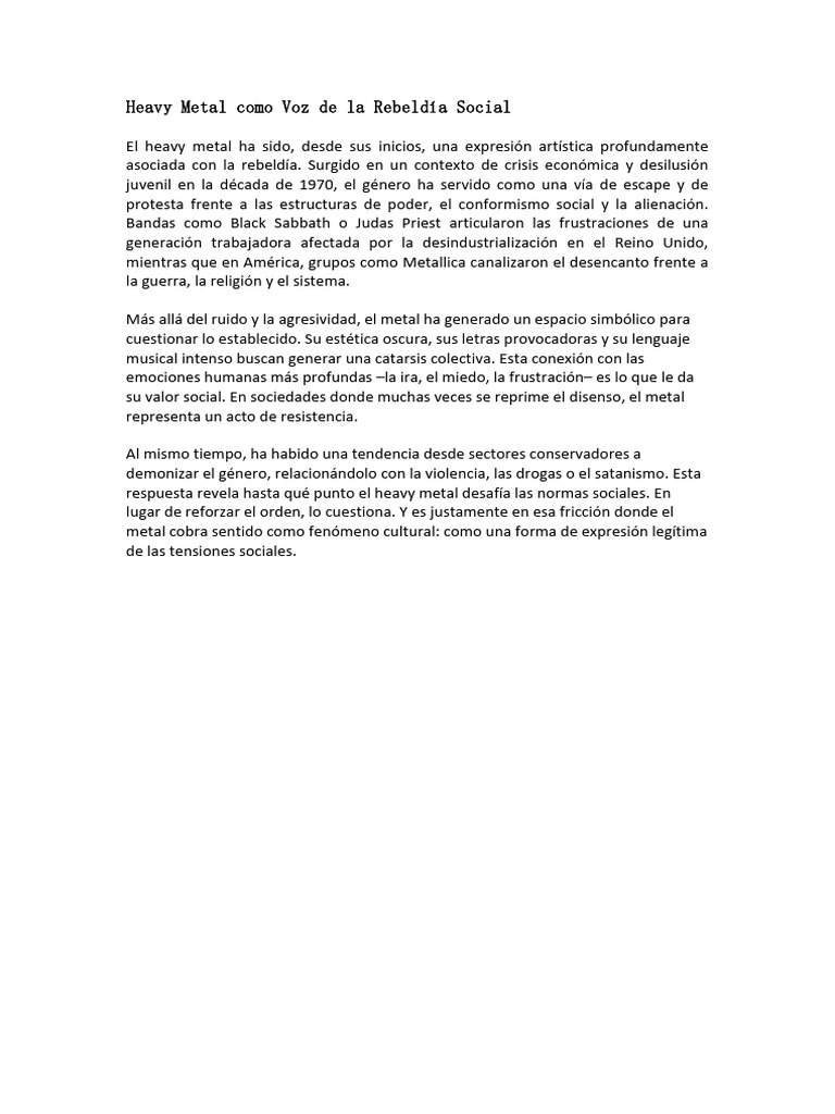 Heavy Metal: Voz de la Rebeldía Social | PDF