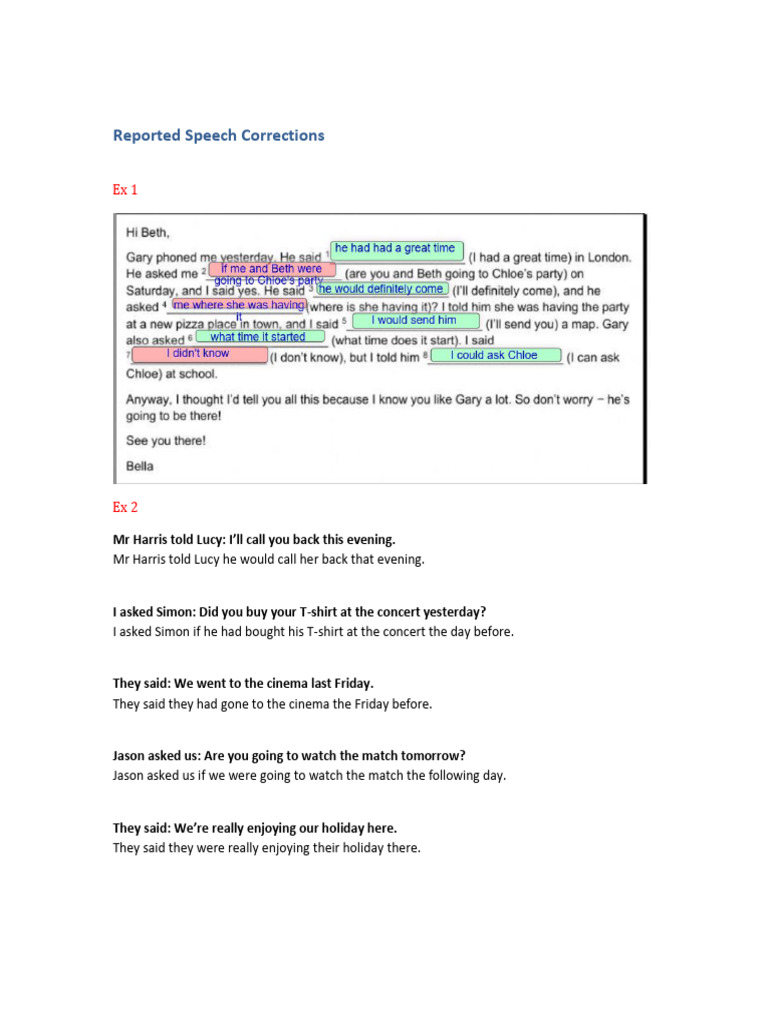 Reported Speech Corrections Full | PDF