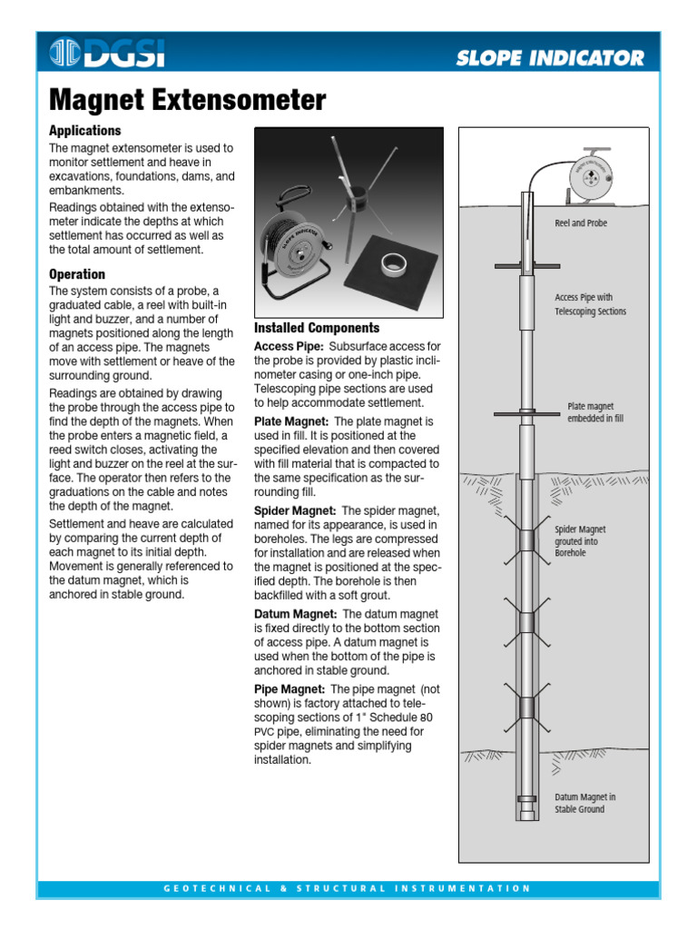 Magnet Extensometer Datasheet DGSI 2023 | PDF | Pipe (Fluid Conveyance) | Rivet