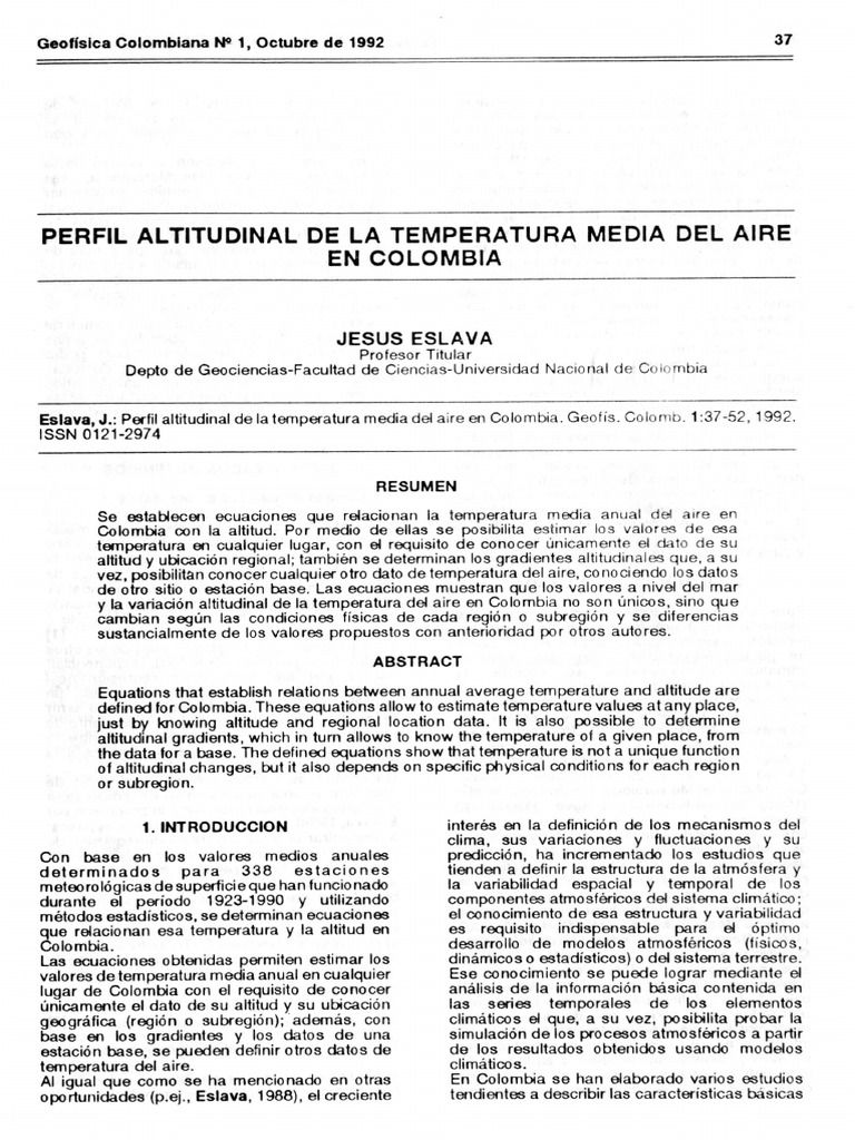 Eslava - 1992 - Perfil Altitudinal de La Temperatura Media Del Aire en ...