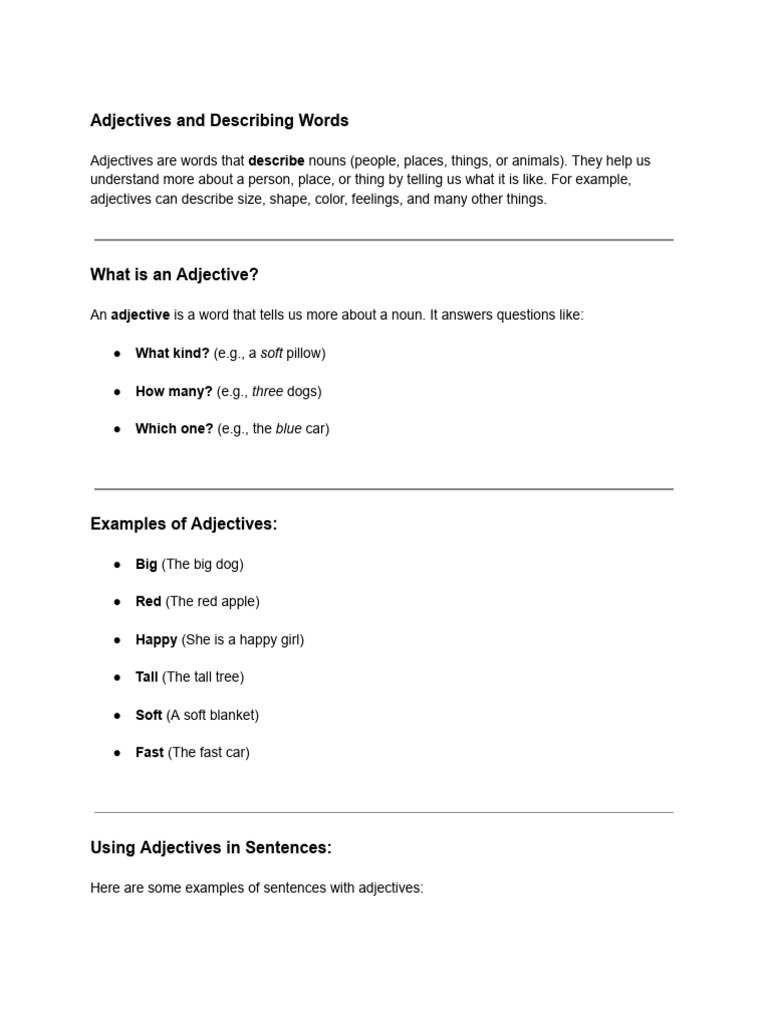Understanding Adjectives and Their Use | PDF