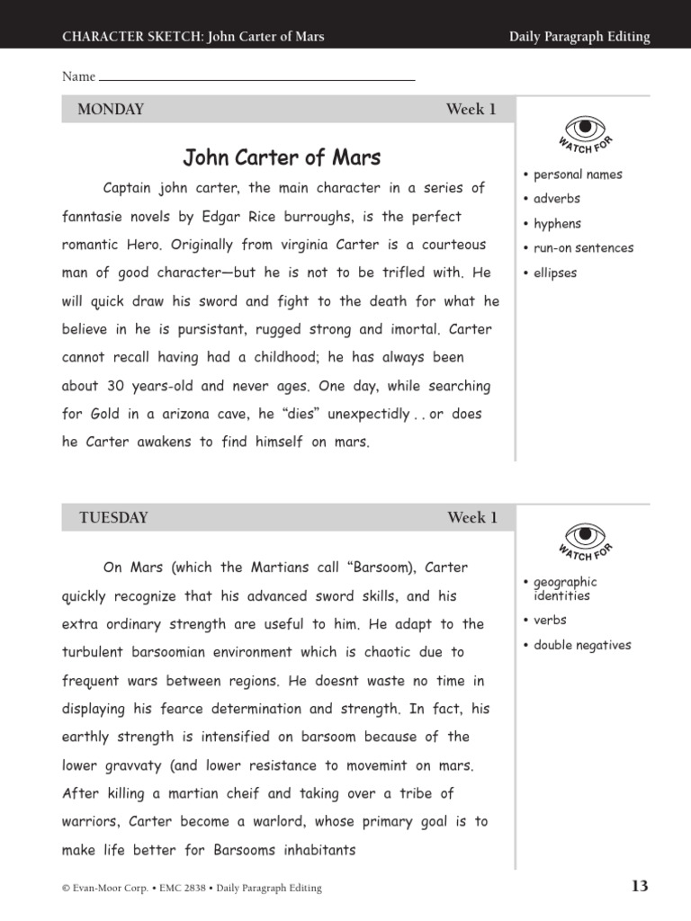 John Carter Character Sketch Analysis | PDF | John Carter Of Mars | Barsoom