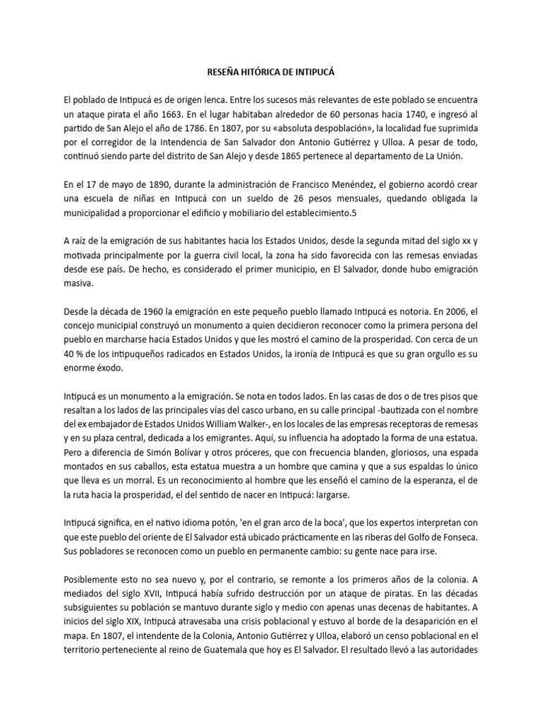 Reseña Hitórica de Intipucá | PDF