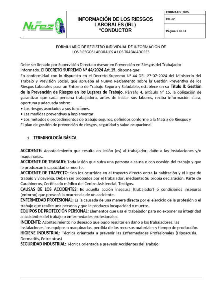1 Irl Conductor de Bus | PDF | Seguridad y salud ocupacional