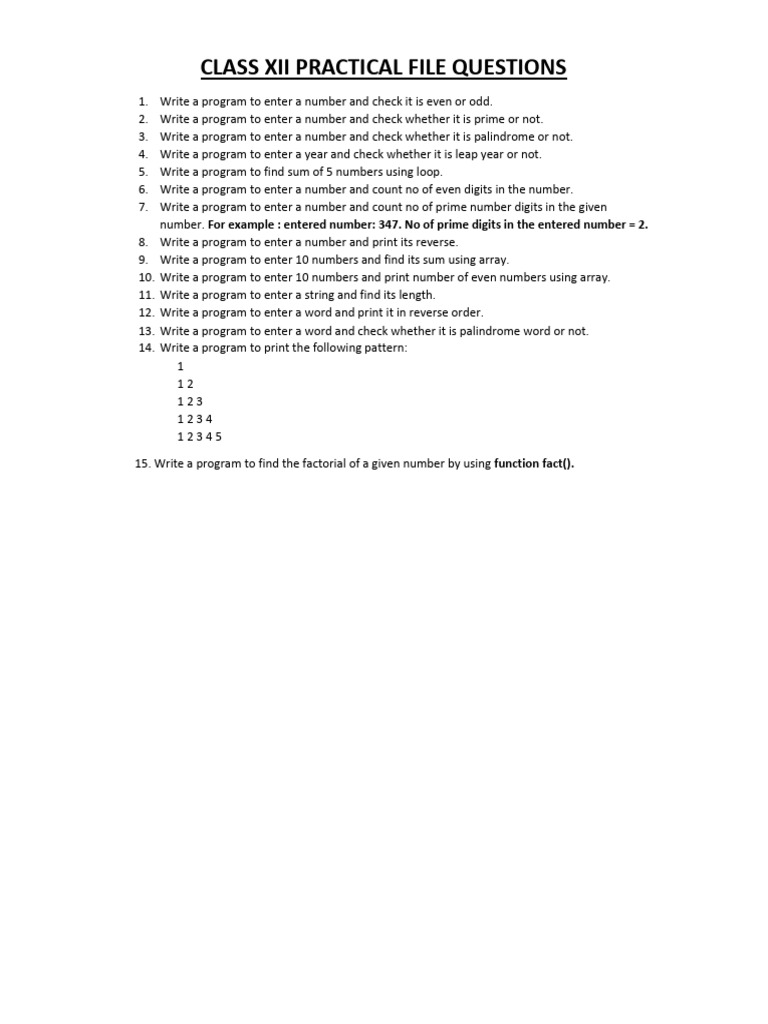 Xii Jac Practical Fiile Questions | PDF