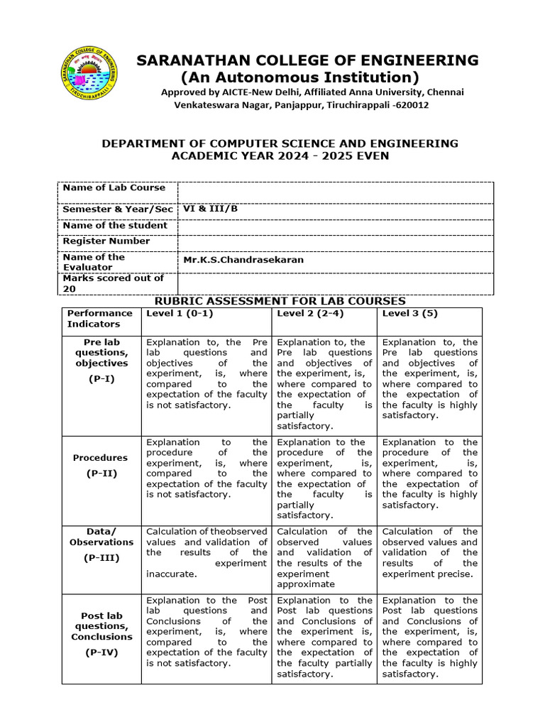 CCS339 24-25even Rubrics-1 | PDF | Engineering | Methodology