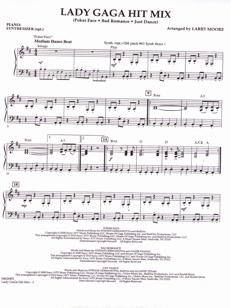 Lady Gaga Hit Mix Piano | PDF