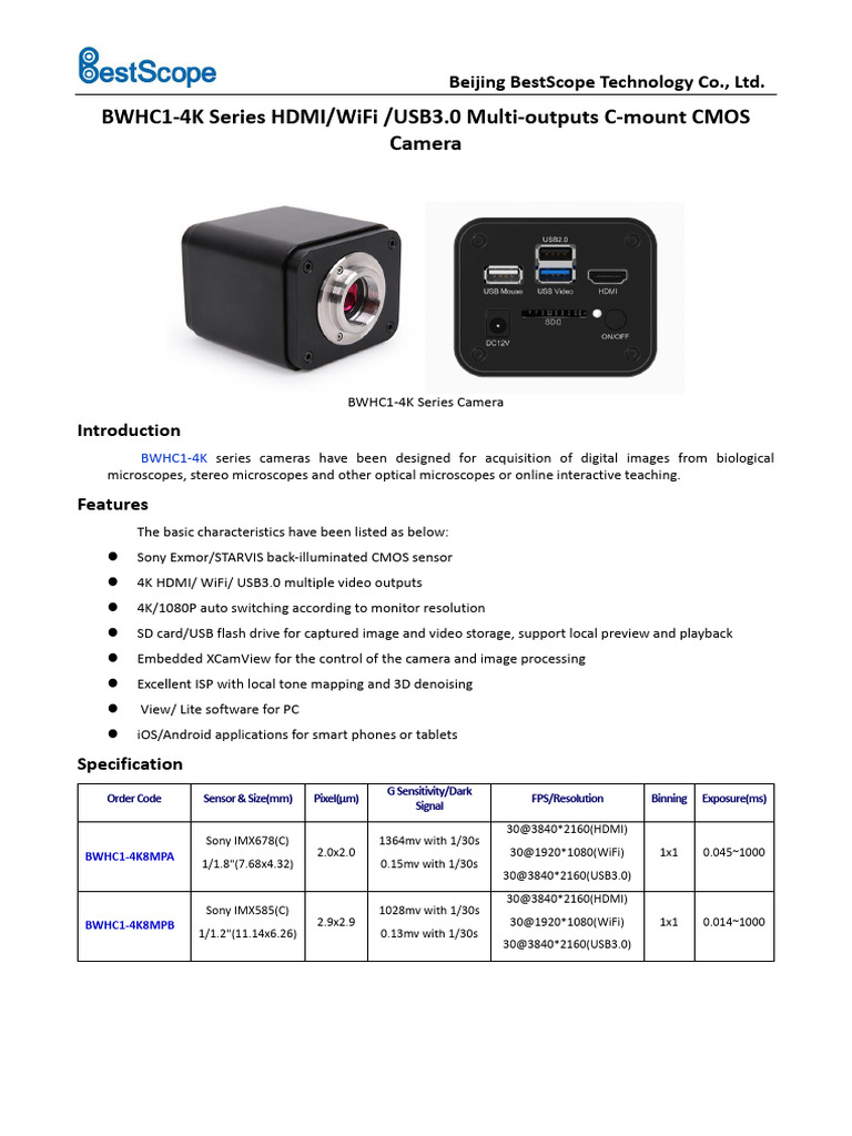 BWHC1-4K Series 4K Digital Camera | PDF | Video | Usb