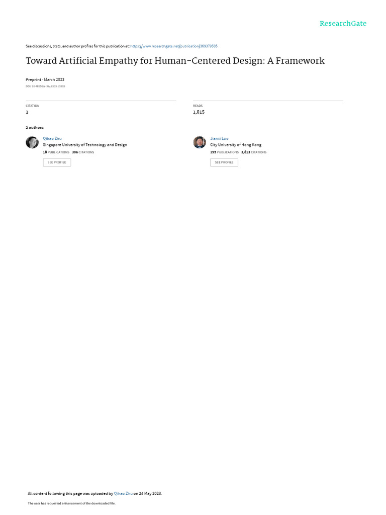 Toward Artificial Empathy For Human-Centered Design - A Framework | PDF | Empathy | Emotions