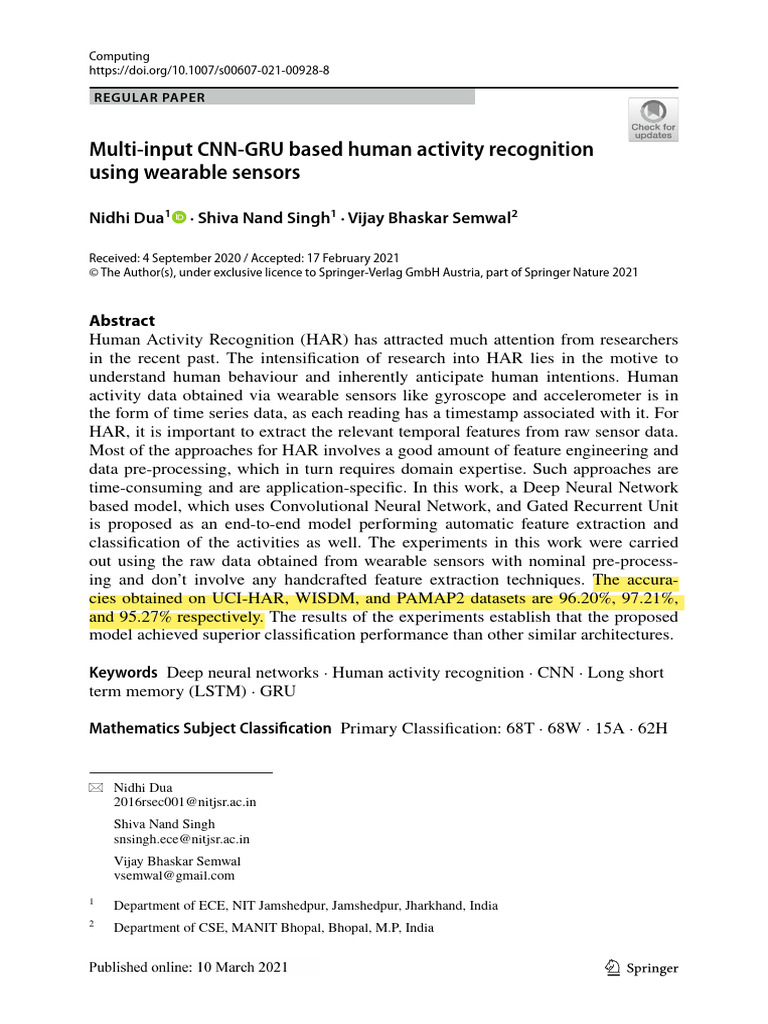 Multi Input CNN GRU Based Human Activity Recognition | PDF | Applied Mathematics | Machine Learning