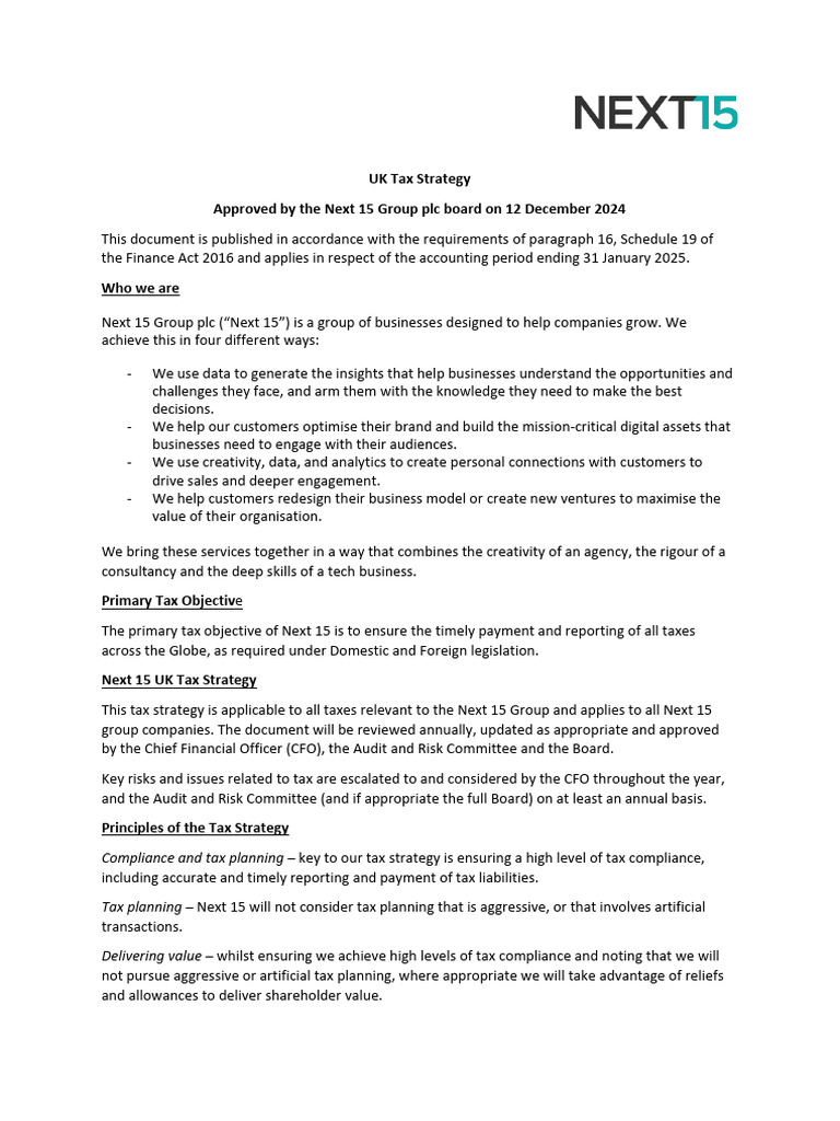 FY25_Next_15_UK_Tax_Strategy | PDF | Taxes | Risk