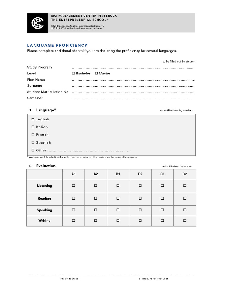 Language Proficiency Evaluation Form | PDF | Standardized Tests
