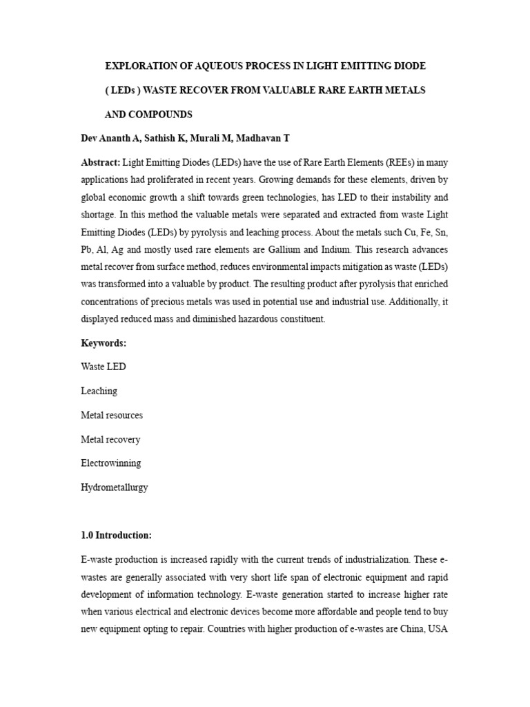 Mini Project Batch 3 | PDF | Electronic Waste | Light Emitting Diode