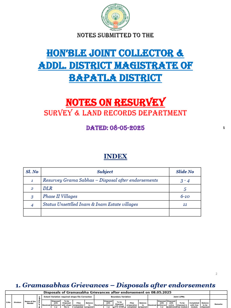 Bapatla District Resurvey Notes 2025 | PDF