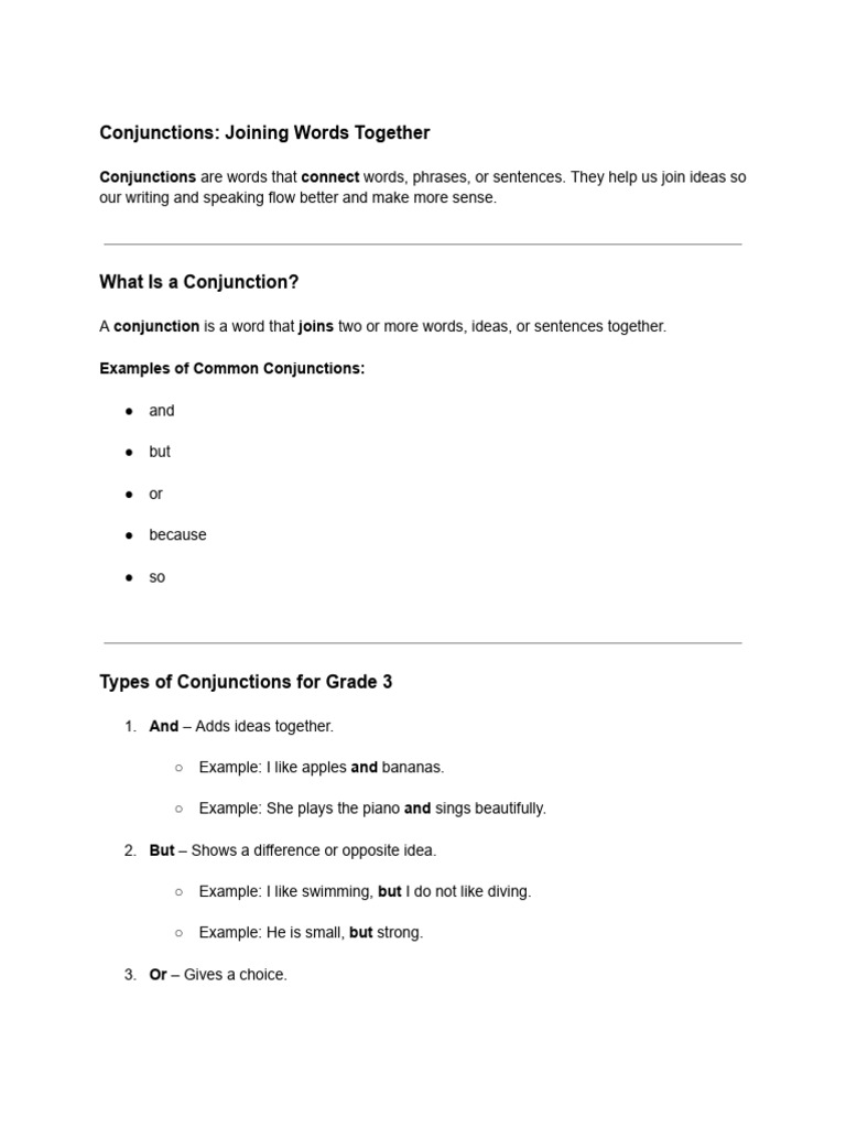 Conjunctions_ Joining Words Together | PDF