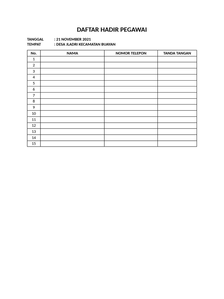 Daftar Hadir Pegawai | PDF