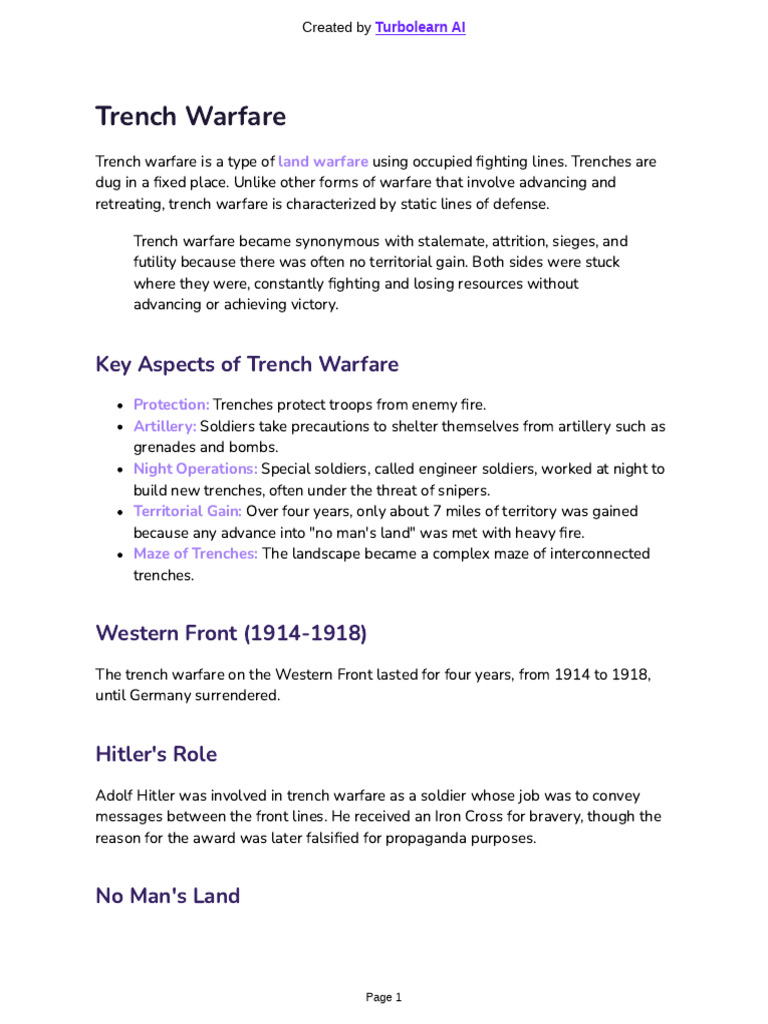 WWI Trench Warfare: Layout and Features | PDF | Trench Warfare | Trench